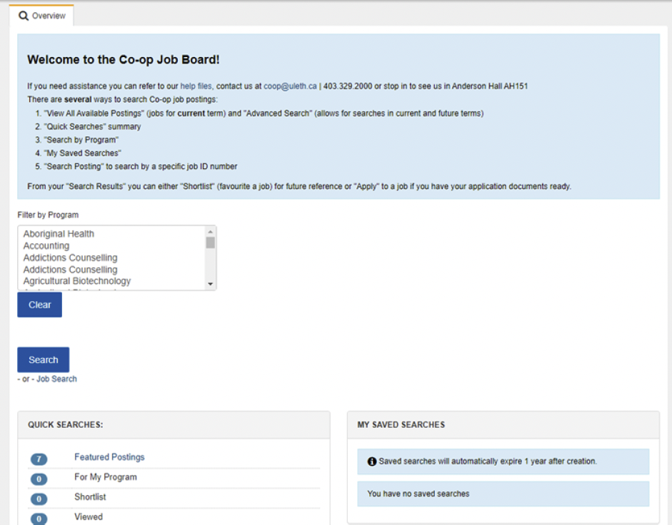 Co-op Job Board Guide | University of Lethbridge